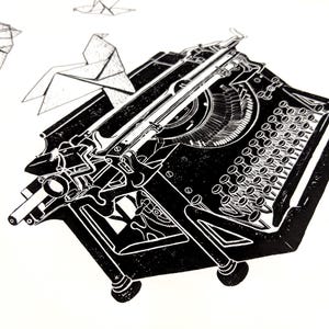Framed Typewriter Origami Poster | Hand Drawn Black & White ...