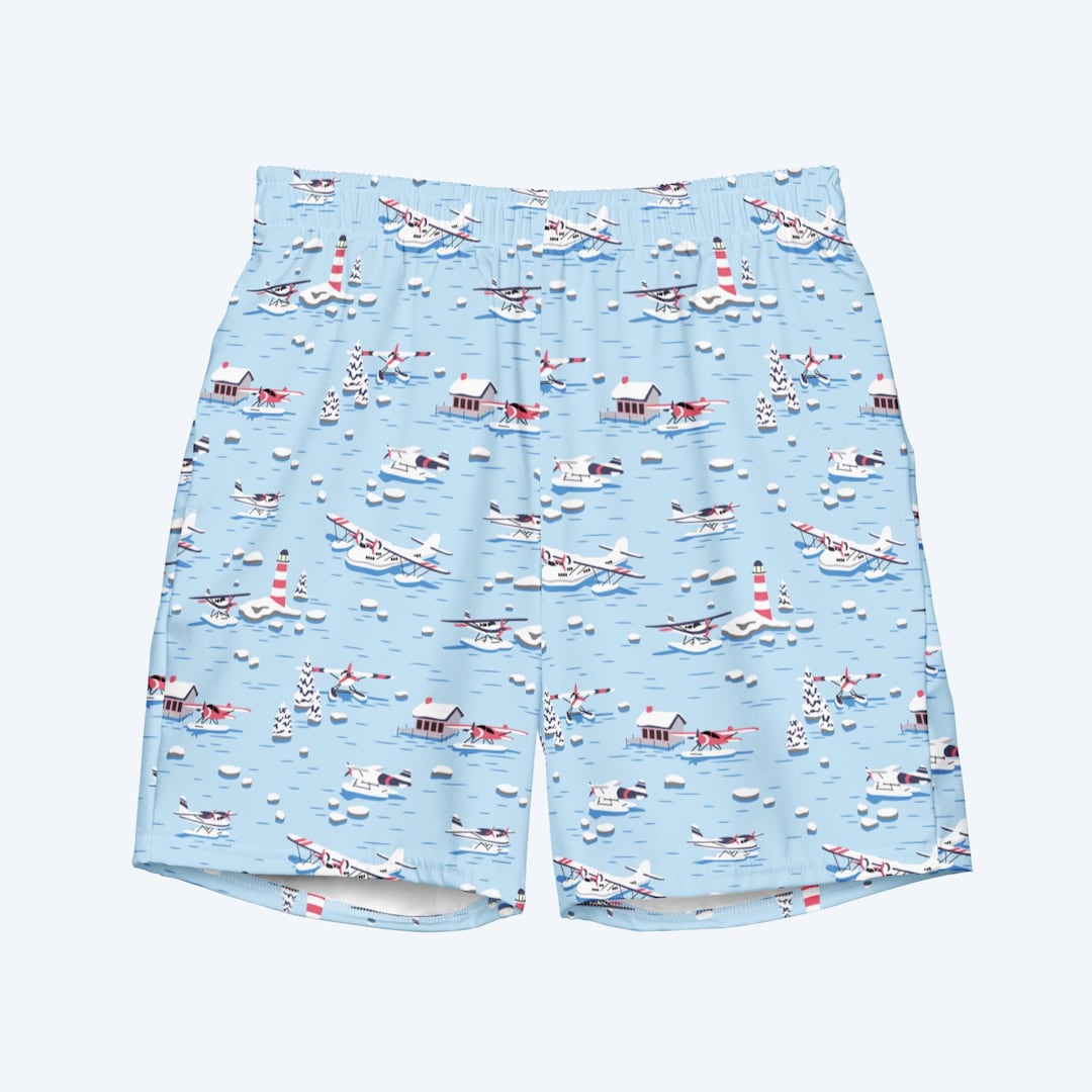 Winter Sea Plane Swim Trunks Cold Plunge Lightweight Swimsuit Christmas ...