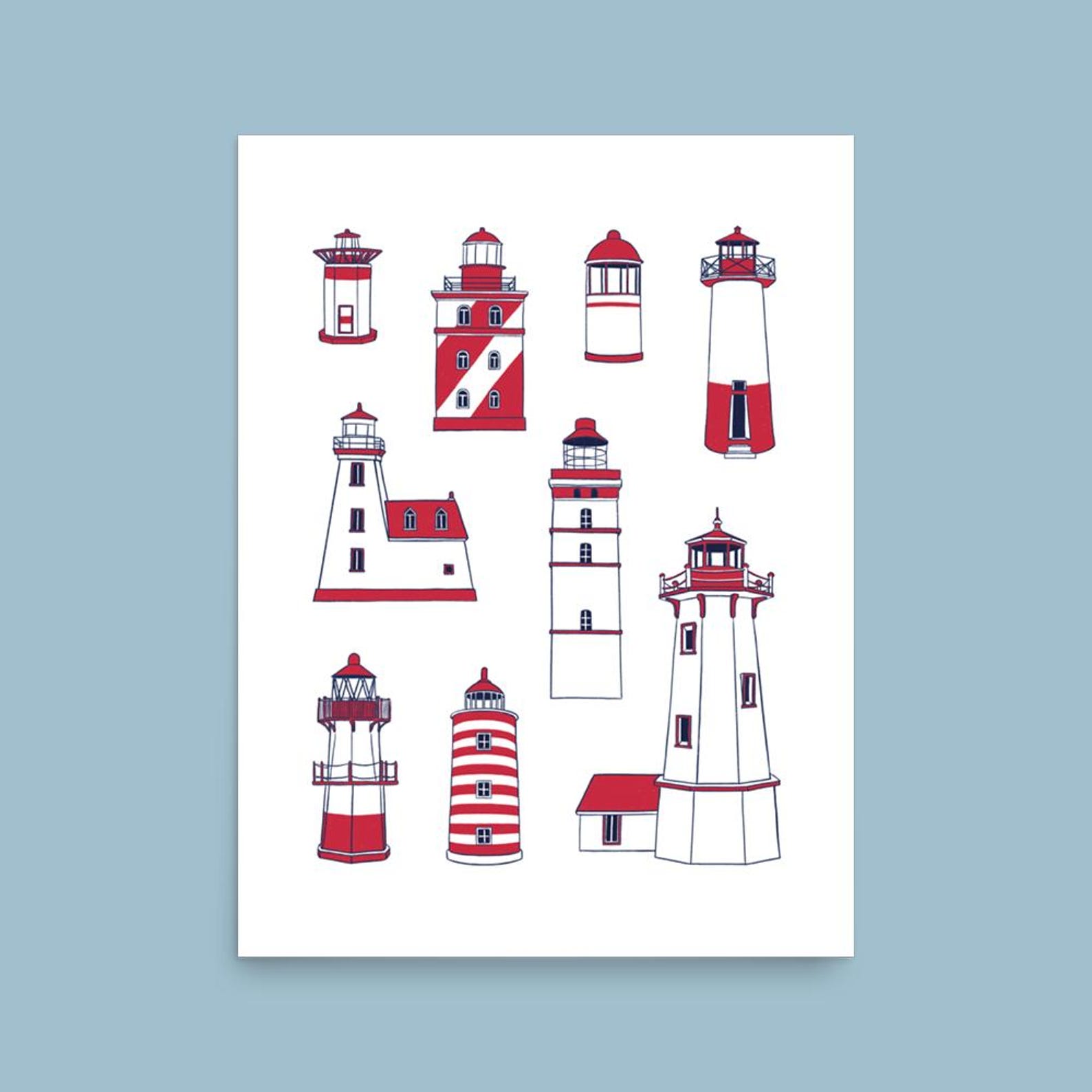 Lighthouse Assortment Illustration | Lighthouses Art Print | Coastal ...