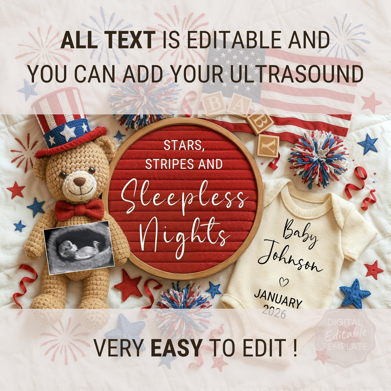 4th of July Pregnancy Announcement Digital Patriotic Baby Reveal Stars ...