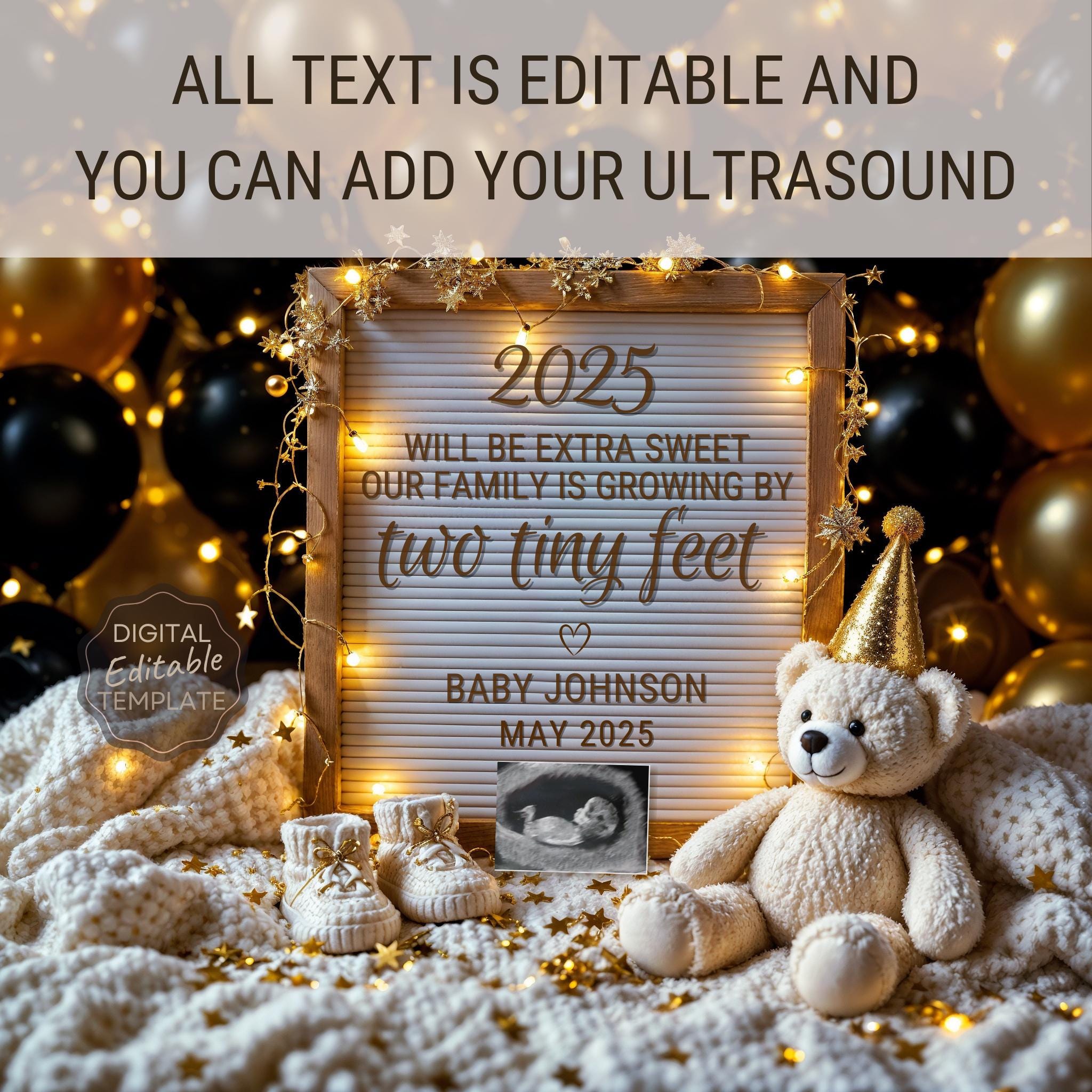 New Year Pregnancy Announcement, Two Little Feet Baby Announcement ...