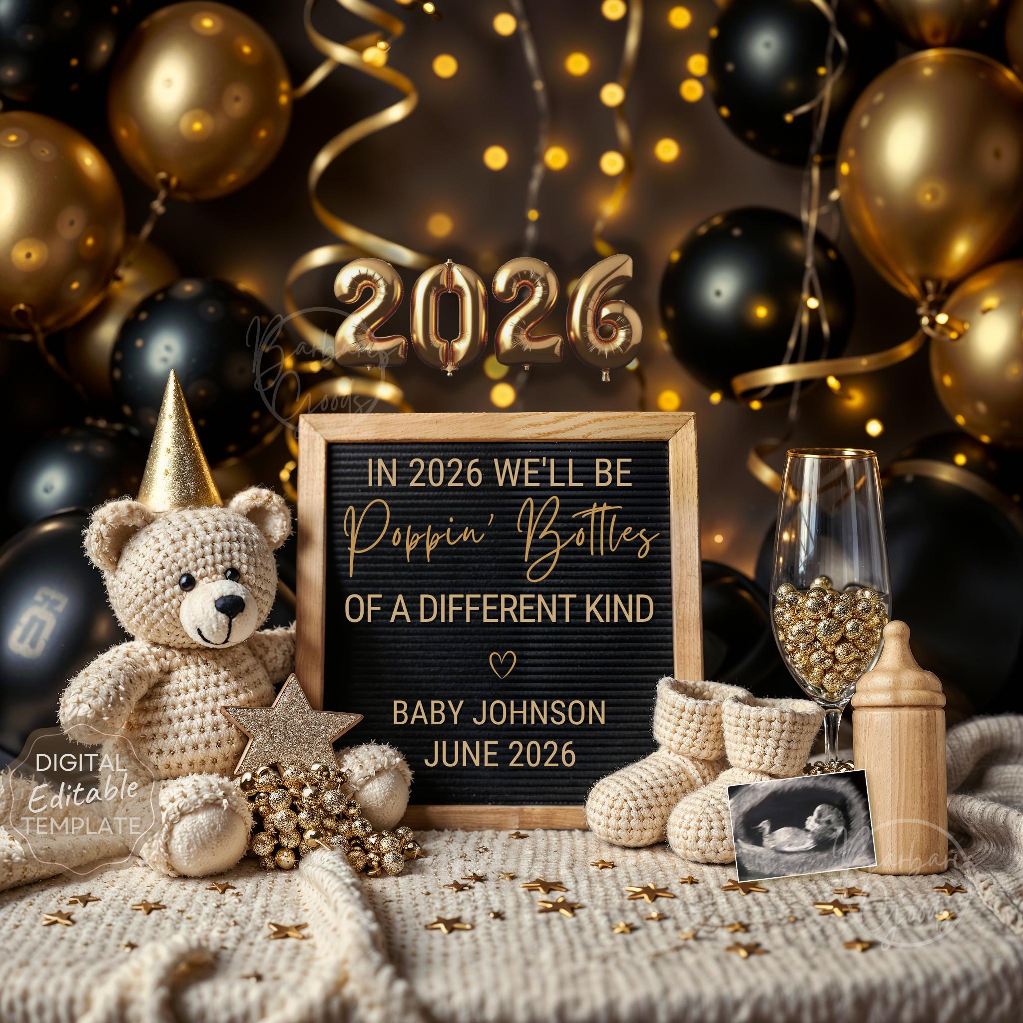 New Year Pregnancy Announcement Digital, 2026 Baby Announcement ...