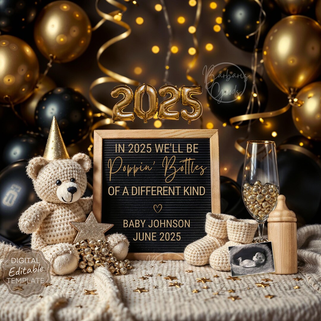 New Year Pregnancy Announcement Digital, 2025 Baby Announcement ...
