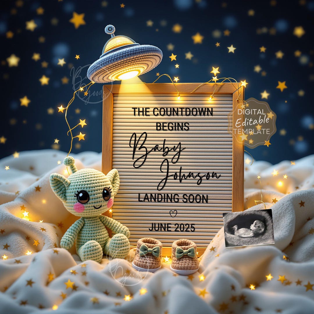 Cute UFO Pregnancy Announcement, Alien Baby Landing Soon Sign ...