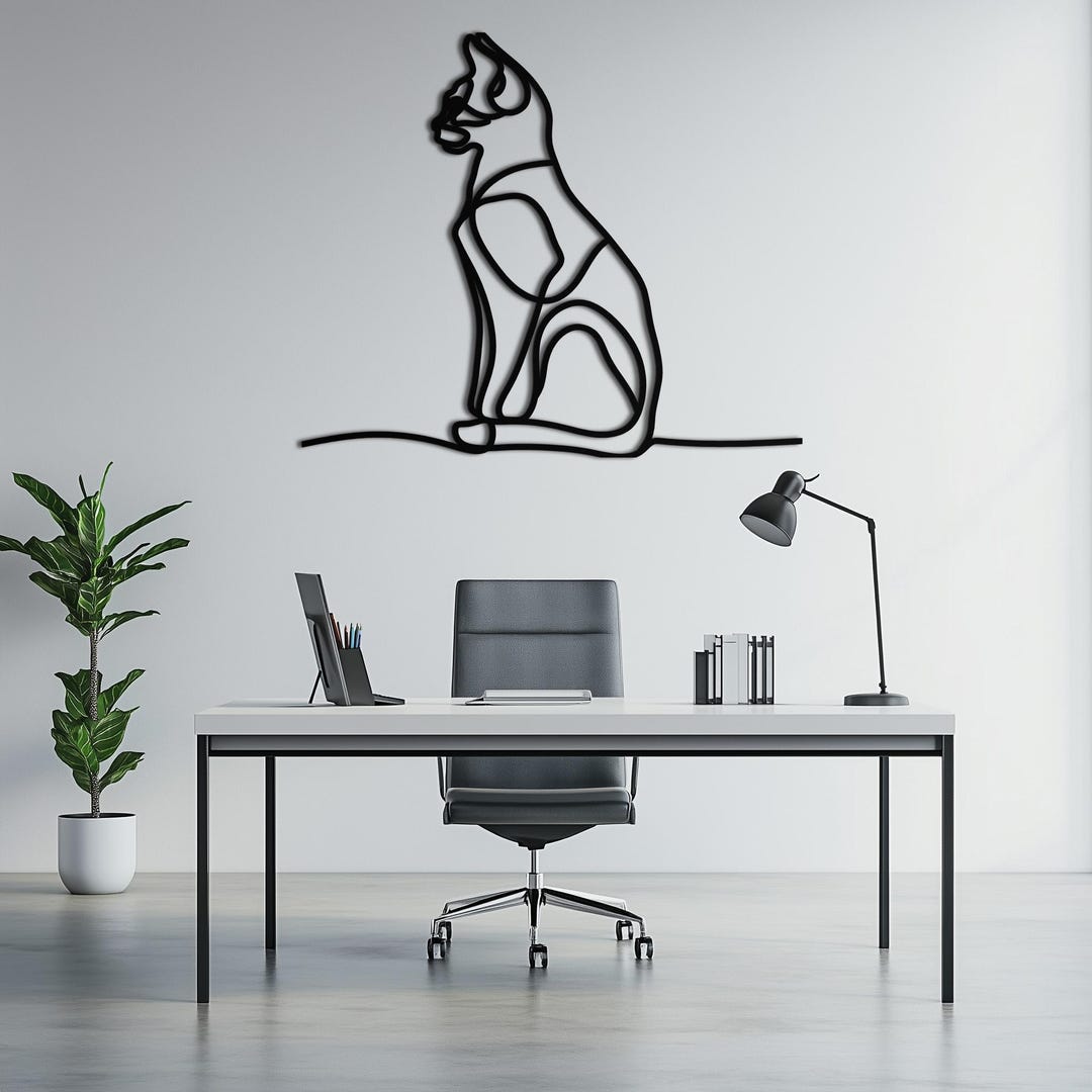 Minimalist Sitting Cat Metal Wall Art - Modern Single Line Cat Decor ...