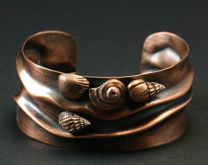 Copper Cuff Bracelet With Pure Copper Seashells, Beach Jewelry With ...