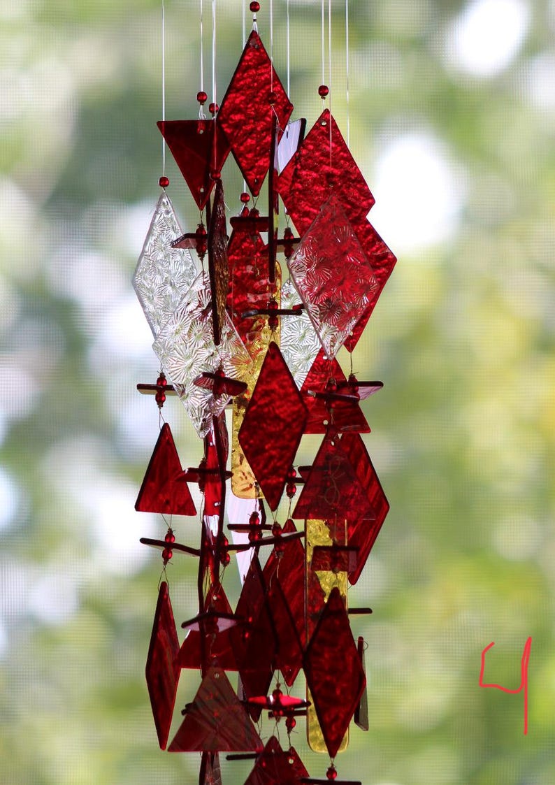 Red and Clear Stained Glass Windchimes Wind Chimes Suncatcher…by ...