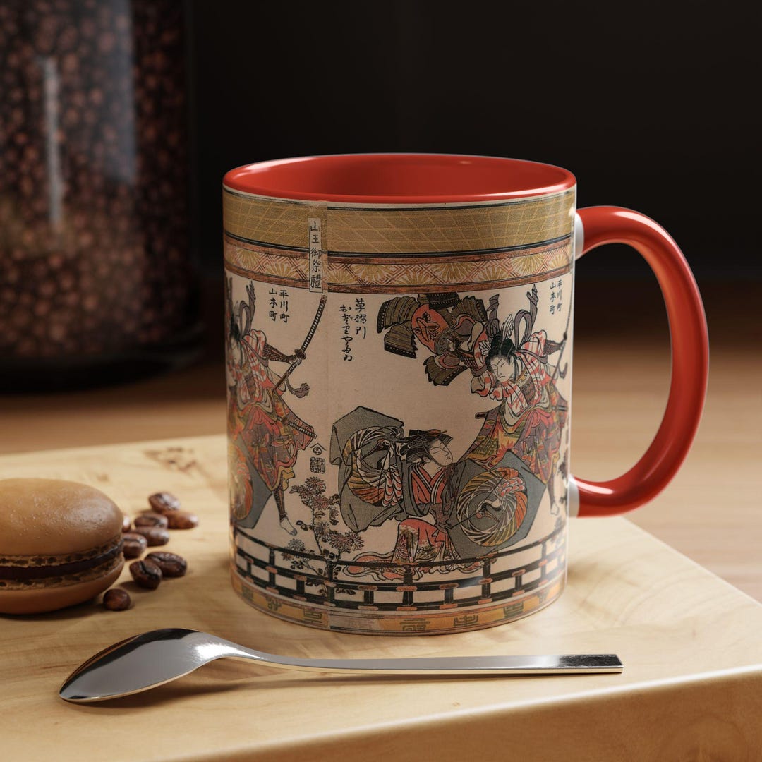 Japanese Woodblock Print Accent Coffee Mug, Tea Cup, Ceramic Drinkware ...