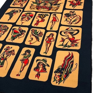 Percy Waters Girl Head Tapestry | Traditional Tattoo Design Banner ...
