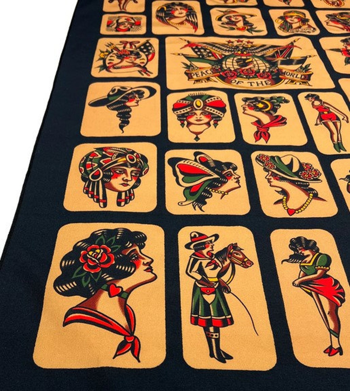 Percy Waters Girl Head Tapestry | Traditional Tattoo Design Banner ...