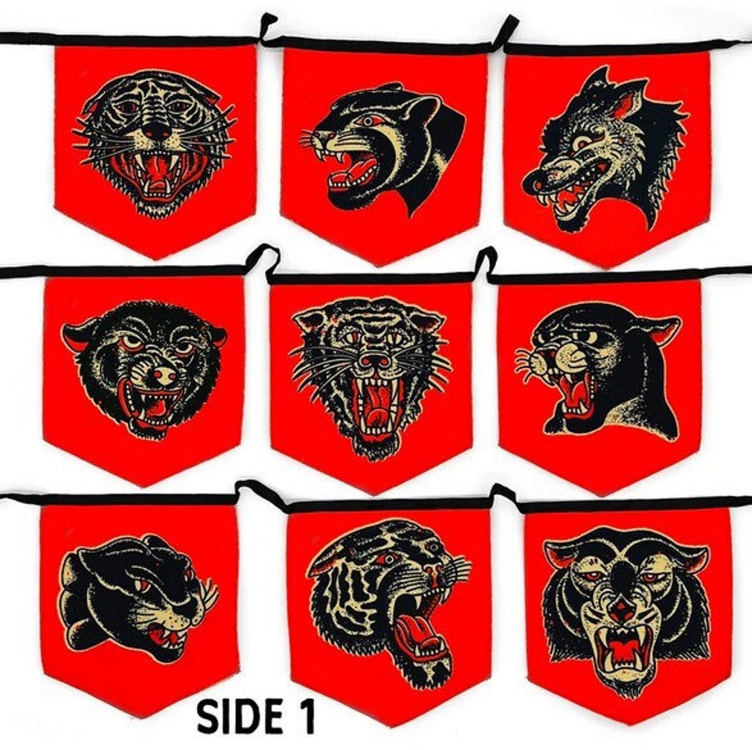 Double-sided Animal Head String Flag | Traditional Tattoo Design Banner ...