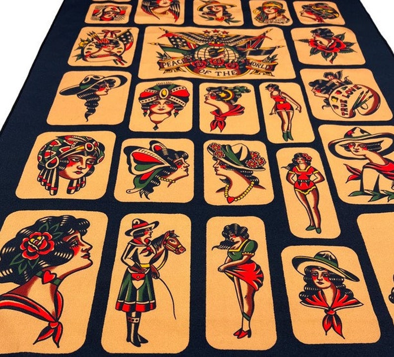 Percy Waters Girl Head Tapestry | Traditional Tattoo Design Banner ...