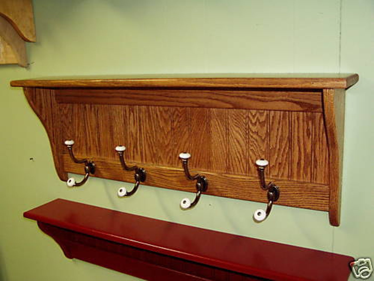 Coat Rack Wall Shelf Solid Oak 36 With Brass and - Etsy