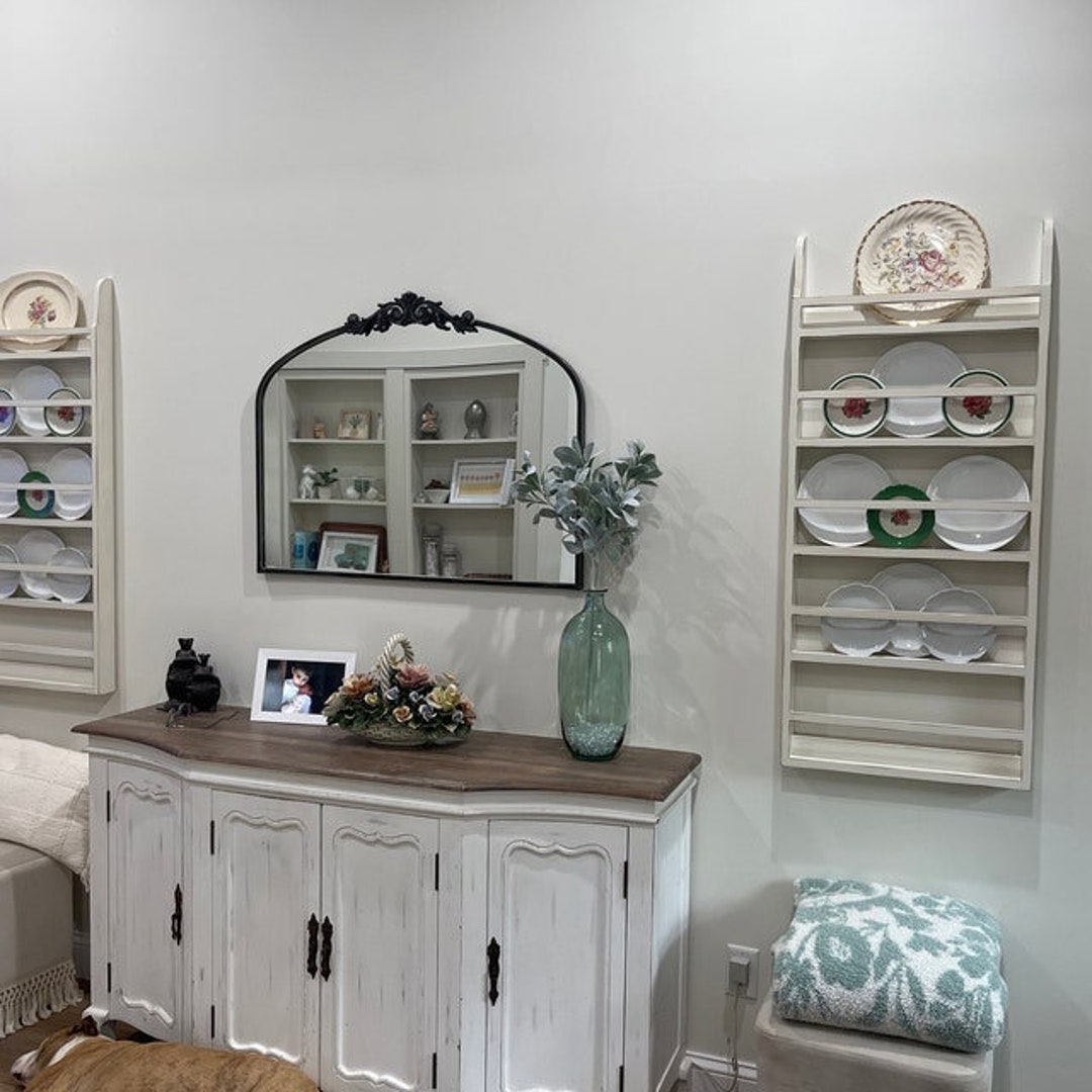 Plate Rack, Wooden Wall Hanging Plate and Platter Shelf, Dish Display ...