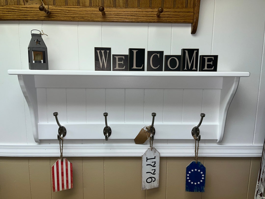 Coat Rack, Farmhouse Country Coat Rack, Wood Wall Shelf, Clothes Hanger ...