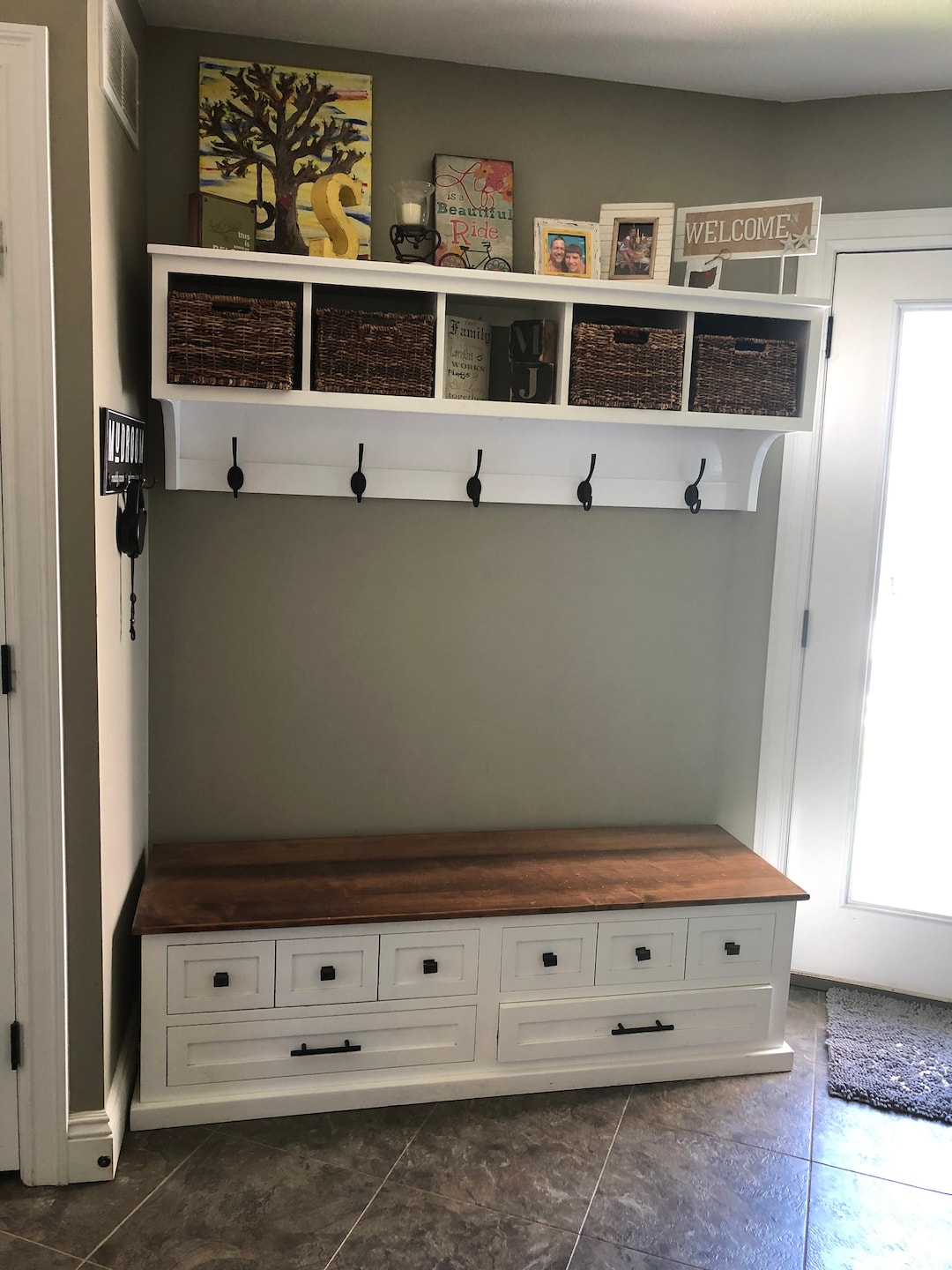 Stunning Custom 55 Inch Hallway Shoe Bench and Coat Rack With Cubbies Etsy