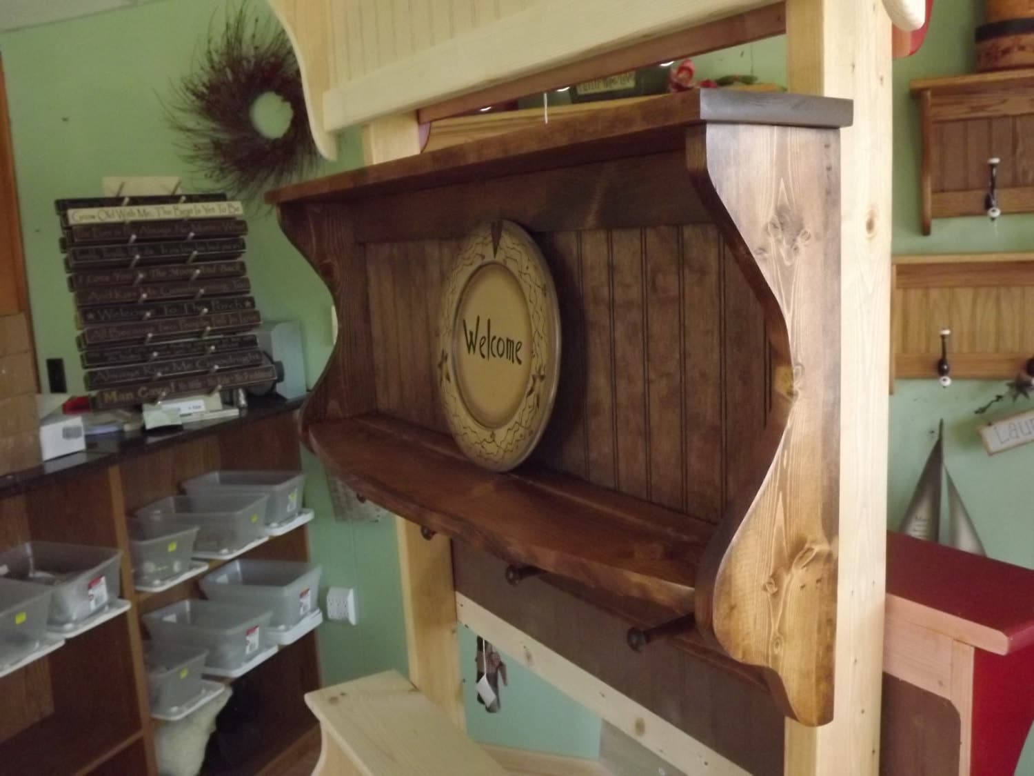 Wood Hanging Plate Rack and Primitive Country Shelf Kitchen Wall ...