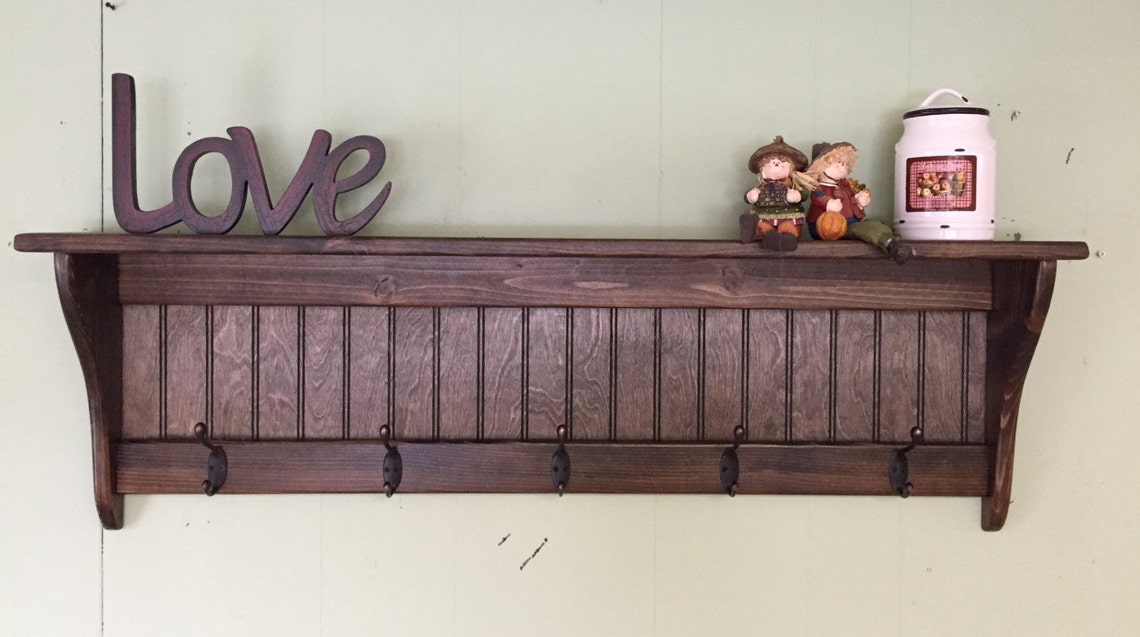 Wood Coat Rack Wall Shelf Country Dark Wood Wall Display Rack | Etsy