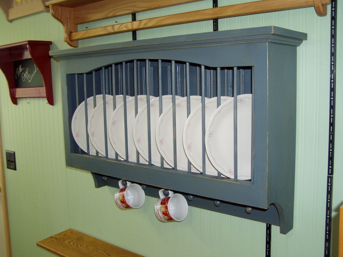 Plate and Mig Rack Wall Hanging Plate Display With Mug Hooks | Etsy