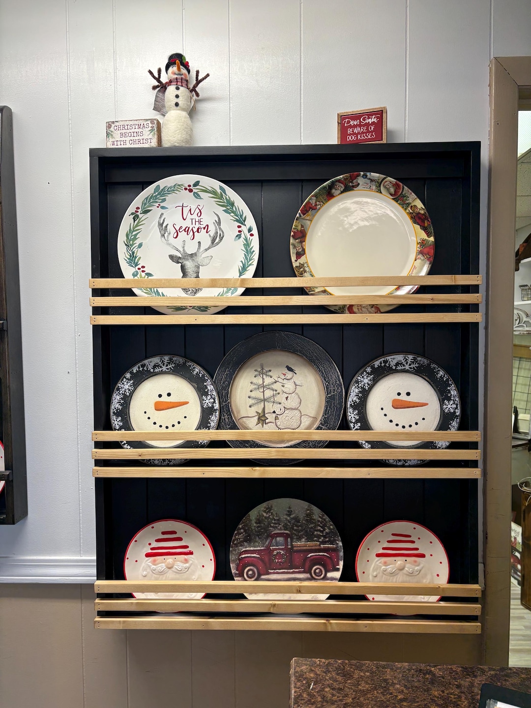 Modern Farmhouse Plate Rack, Wall Hanging Dish Rack, Cottage Wall Shelf ...