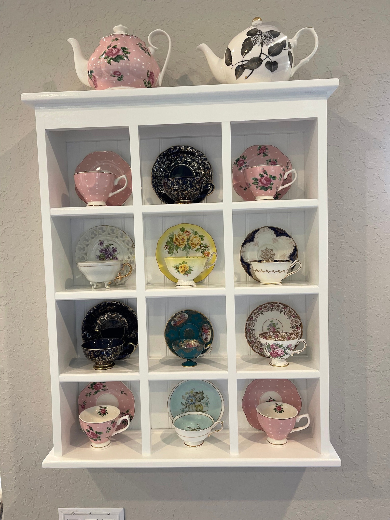 China Cabinet for Wall, Tea Cup and Saucer Display, Coffee Mug Display ...