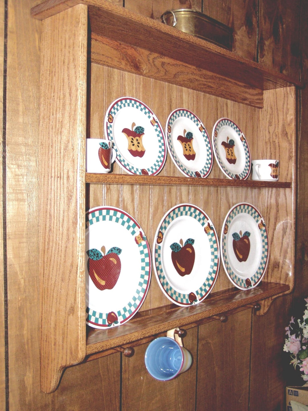 Plate Display Rack Oak Wall Shelf and Mug Holder - Etsy