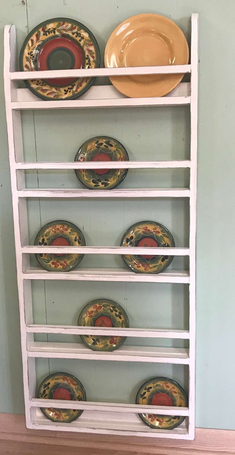 Farmhouse Plate Rack: Antiqued White Distressed Display Shelf - Etsy