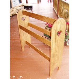Solid Oak Amish Quilt Rack: Standing Blanket Hanger With Heart Cutouts ...