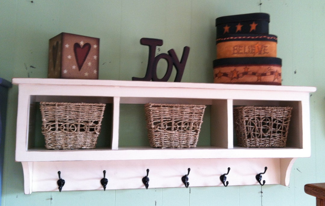 Wonderful 3 Cube Shelf With Coat Hooks, Cubby Basket Storage, Entryway ...
