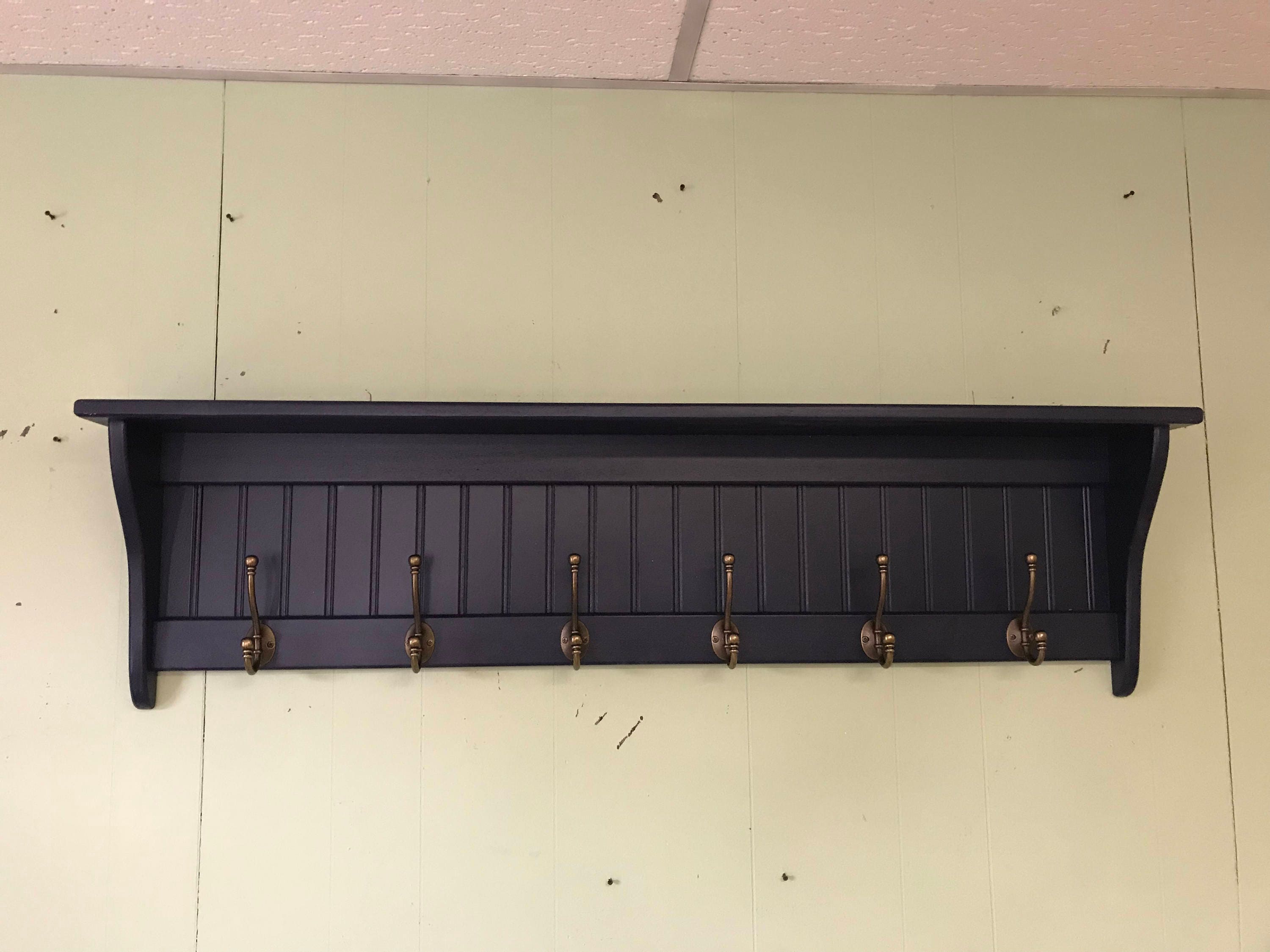 Navy Blue Coat Rack Shelf: Solid Pine Hallway Organizer With Antique ...