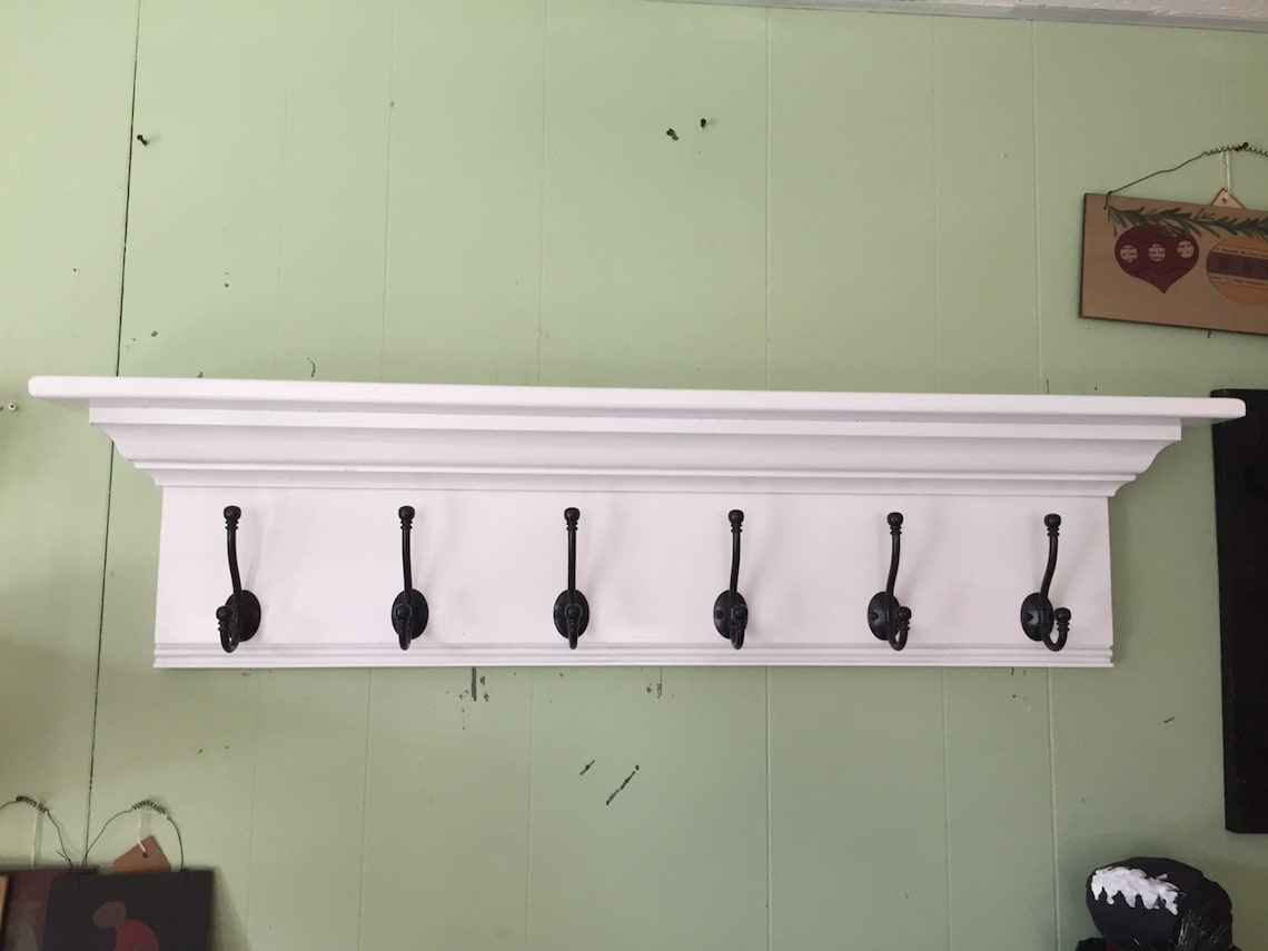 White Coat Rack With Black Hooks Hanging Wall Mantle Wall - Etsy