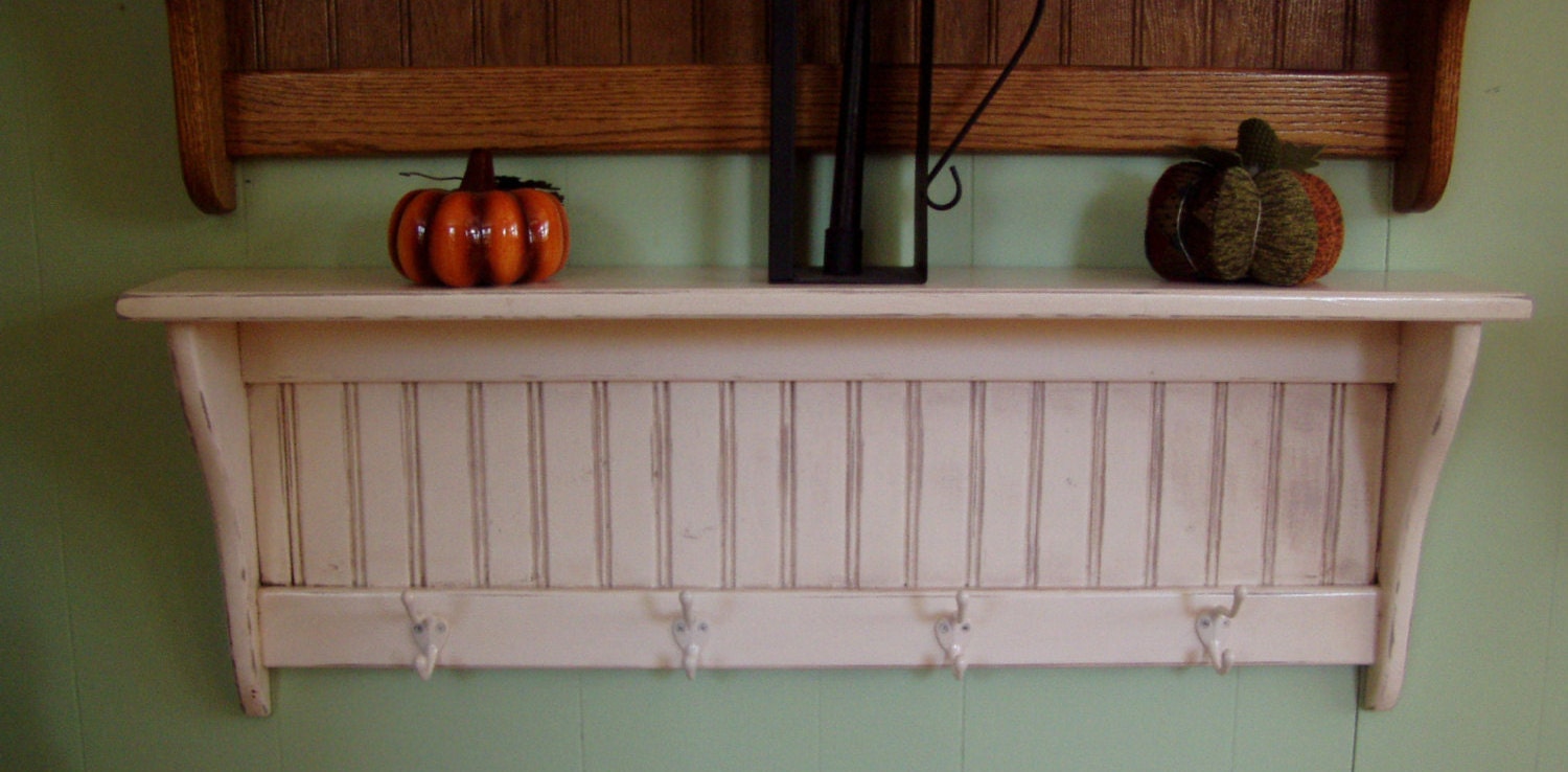 White Wood Coat Rack Farmhouse Rustic Wall Shelf Wood Wall - Etsy