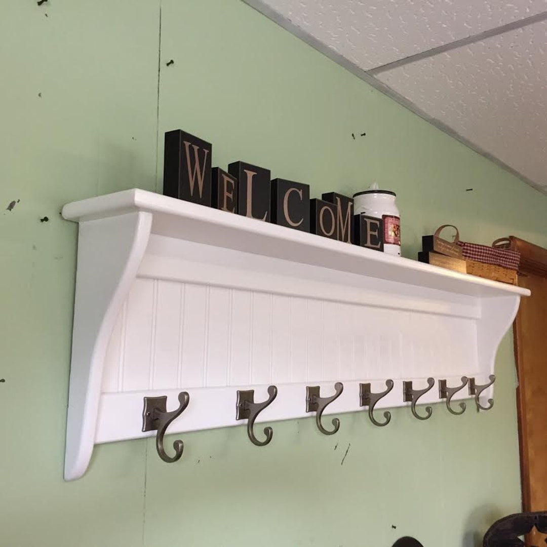 Coat Rack Wood Wall Shelf Entryway Hallway Family Coat Rack With Hooks ...