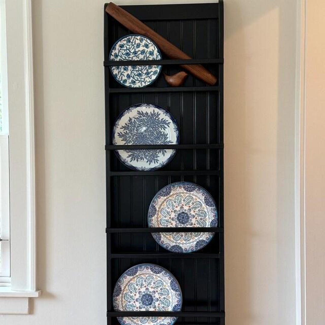 Handmade Wood Vertical Plate Rack: Farmhouse Kitchen Display Shelf - Etsy