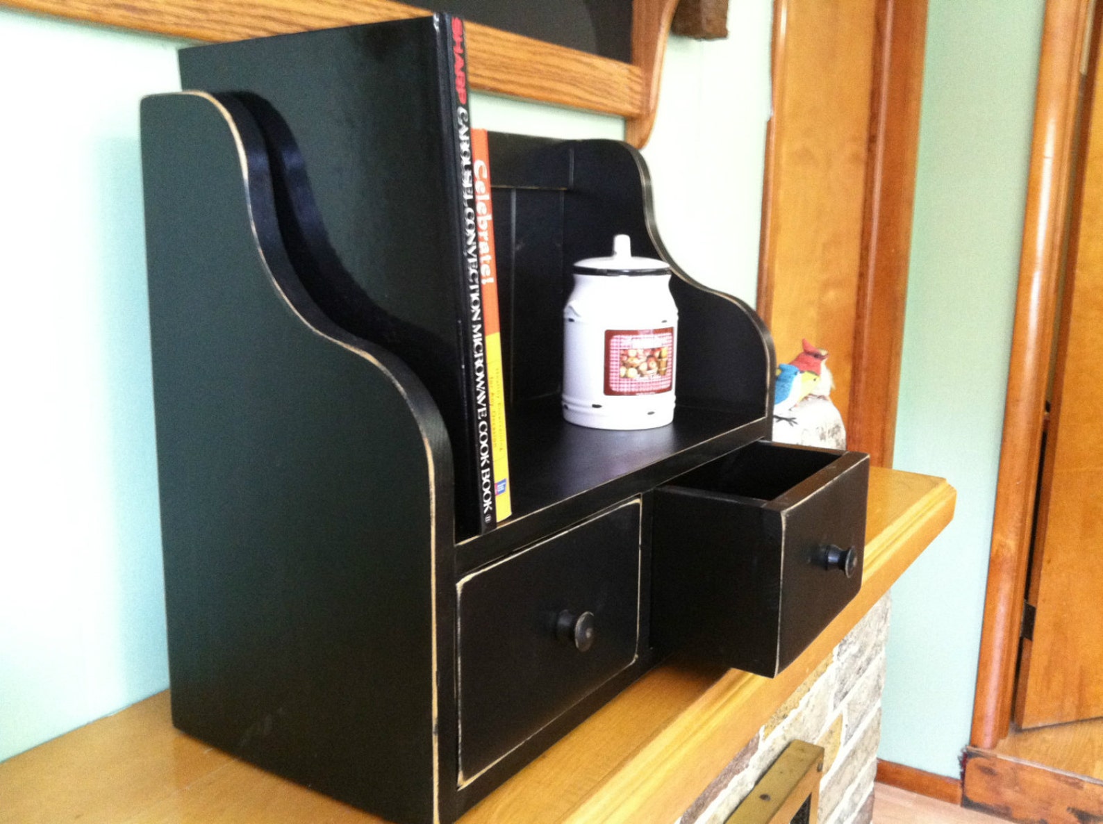 Cook Book Recipe Display Rack Counter Top Shelf Recipe Drawers Country ...