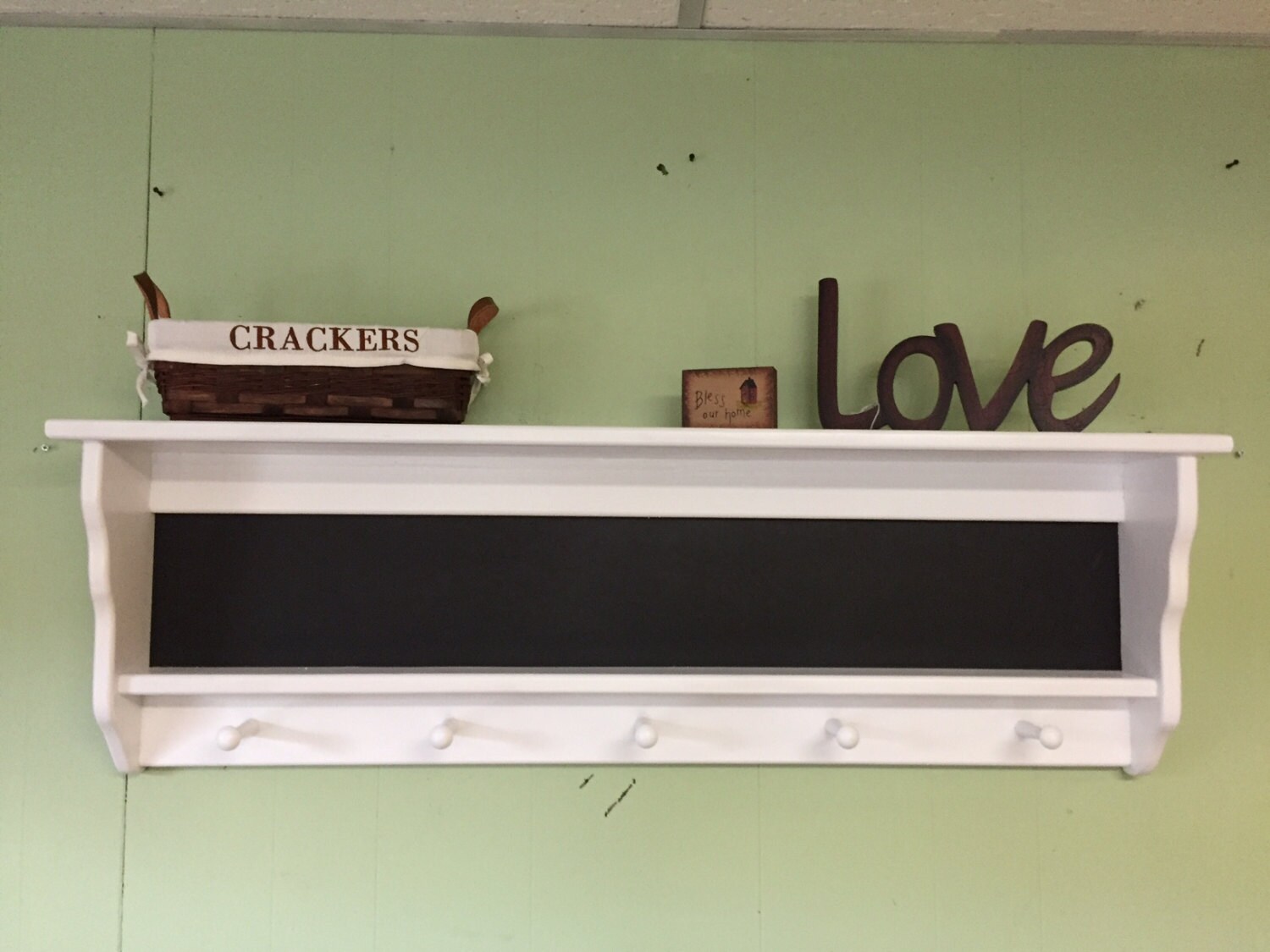 Chalkboard Message Coat Rack Shaker White Country Wall Shelf - Etsy