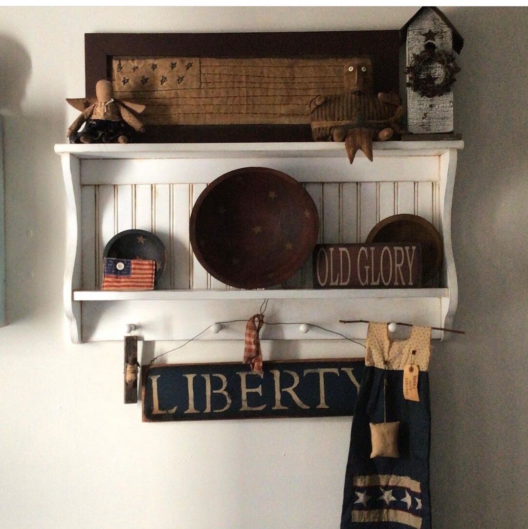 Beautiful Primitive Bowed Country Shelf and Plate Rack, Antiqued ...