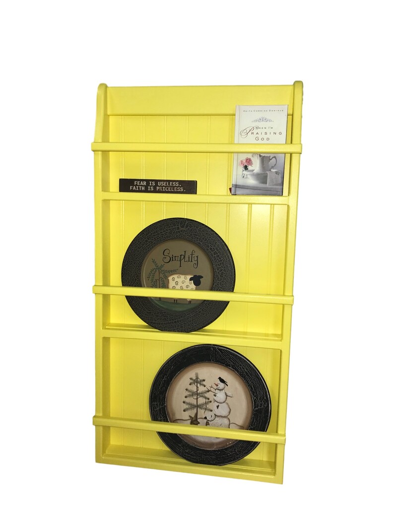 Hanging Wall Bookshelf / Plate Rack Yellow Magazine Rack and | Etsy