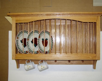 Plate Display Rack Oak Wall Shelf and Mug Holder - Etsy