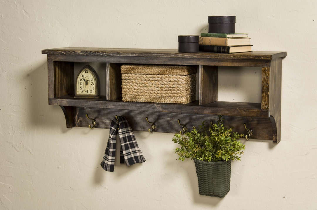 Wonderful Wood Cubby Coat Rack, 42" Wide Shelf With 3 Cubbies ...