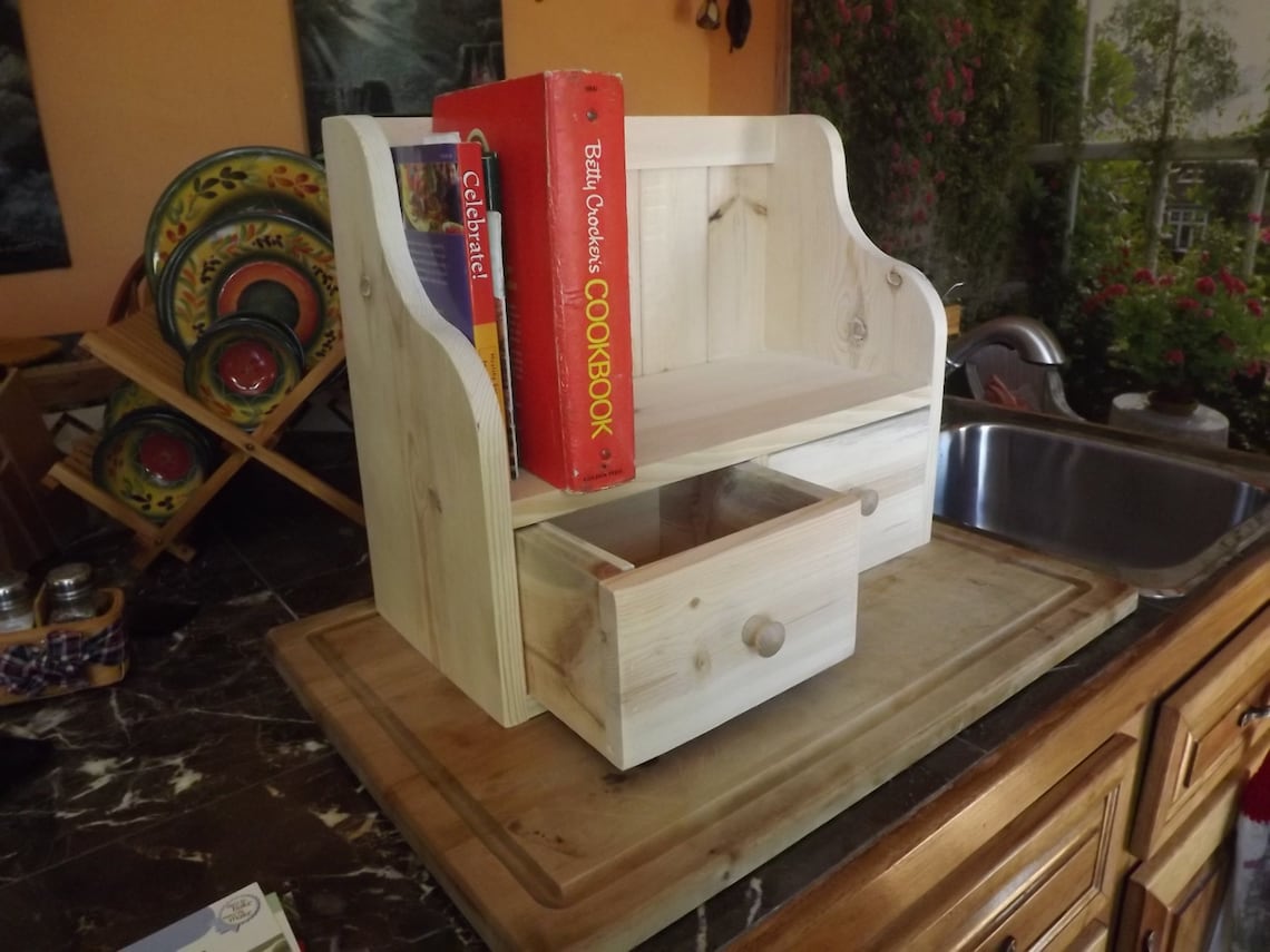 Cook Book Recipe Display Rack Counter Top Shelf Recipe Drawers - Etsy