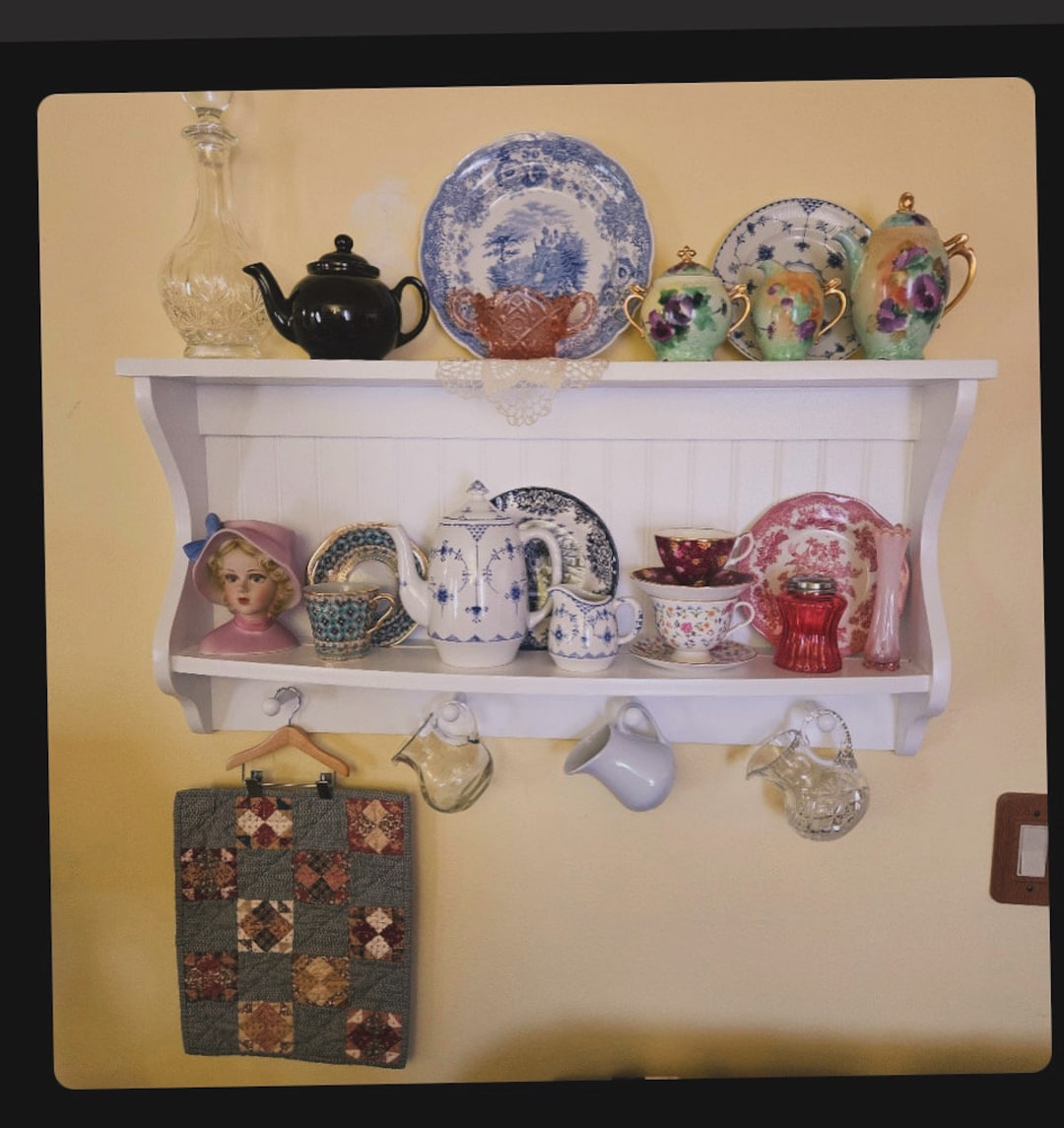 Beautiful Primitive Bowed Country Shelf and Plate Rack, Antiqued ...