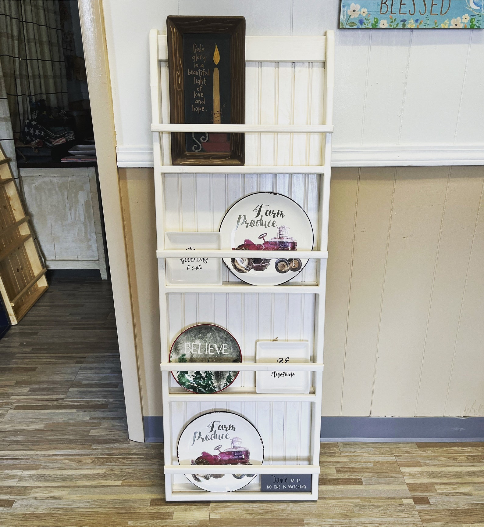 Handmade Wooden Plate Rack, Tall Kitchen Dish Display Shelf - Etsy