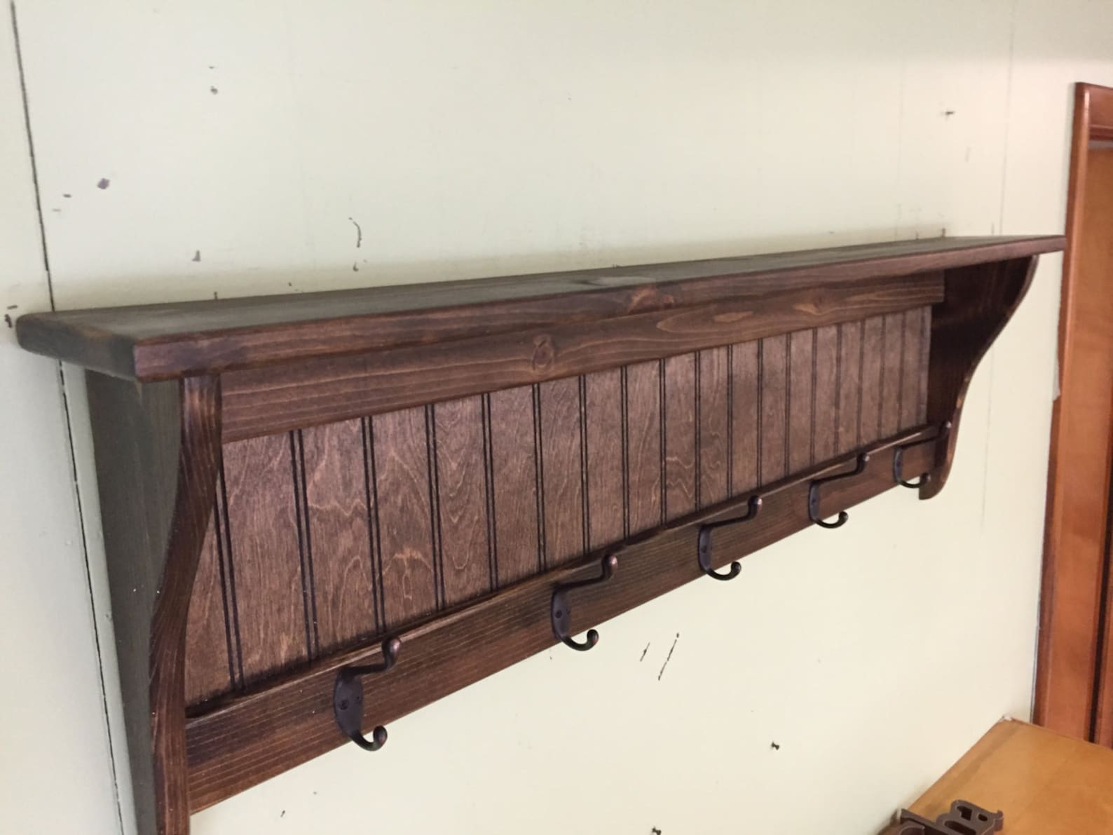 Wood Coat Rack Wall Shelf Country Dark Wood Wall Display Rack | Etsy