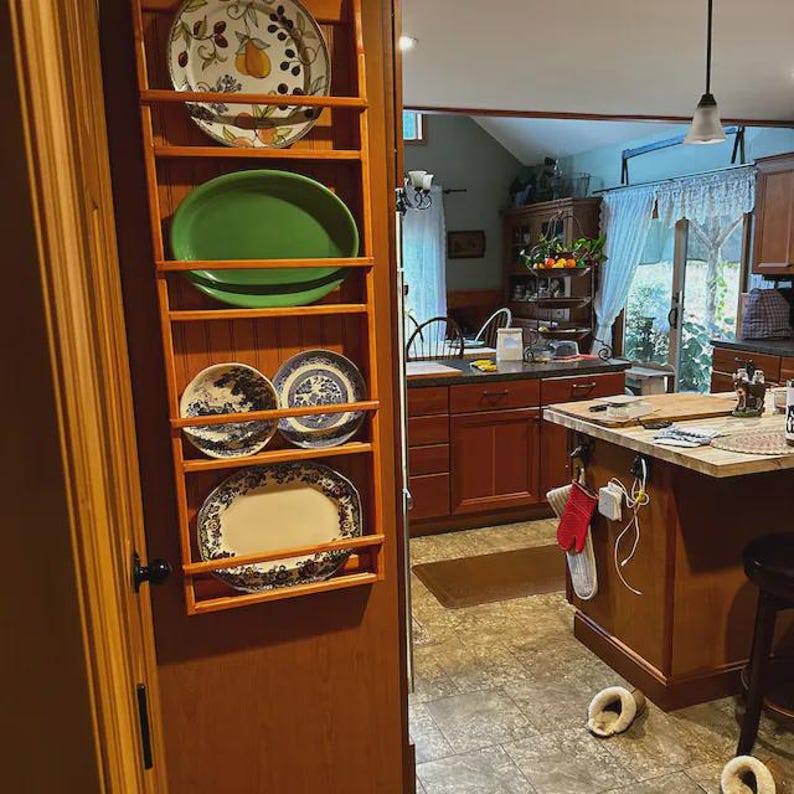 Handmade Wooden Plate Rack, Tall Kitchen Dish Display Shelf - Etsy