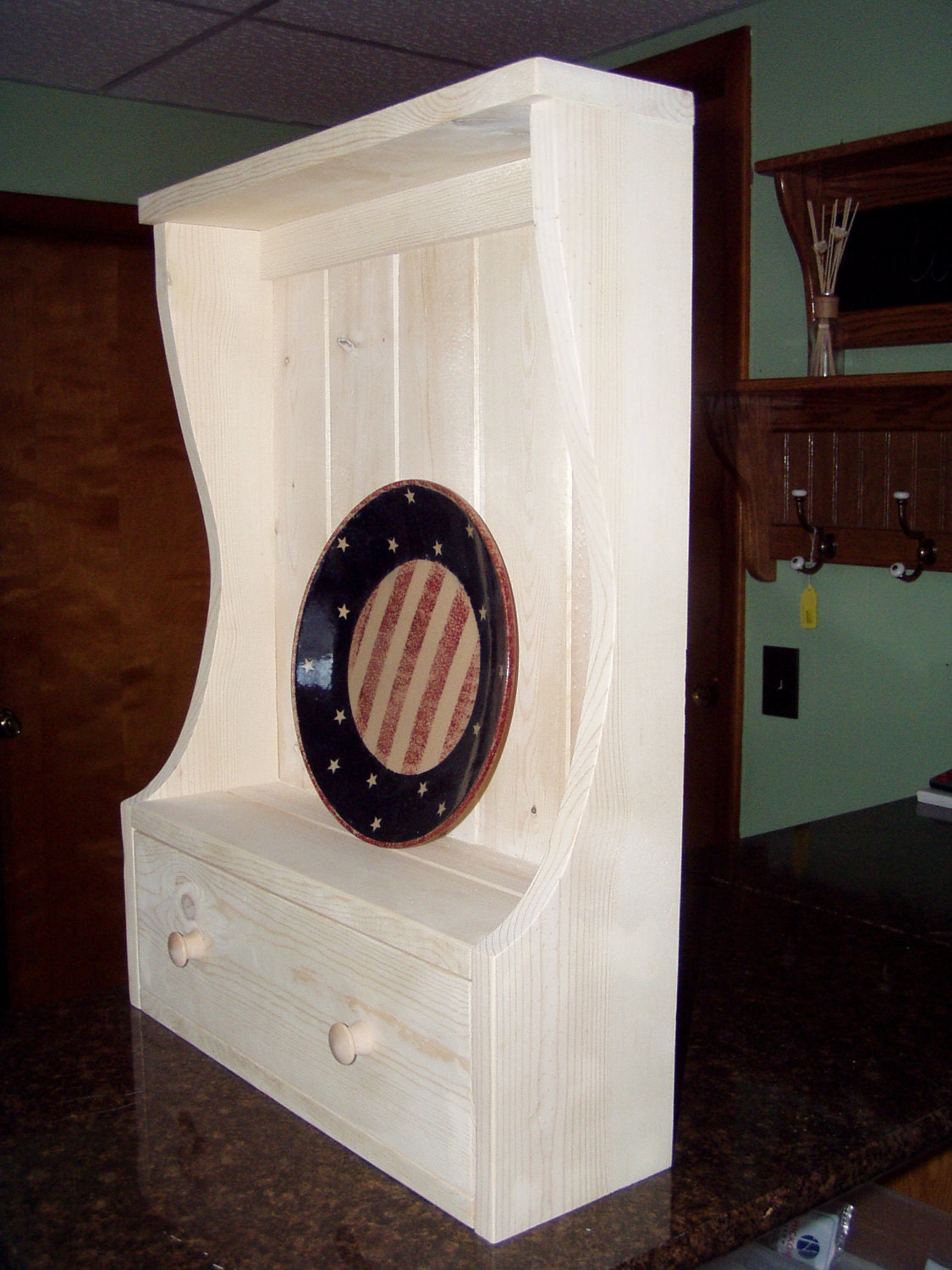 Pine Wood Plate Rack Wall Cabinet With 1 Drawer | Etsy