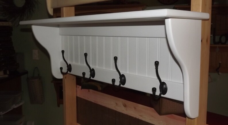 Wood Coat Rack Wall Shelf Pine Wall Rack Painted White With - Etsy