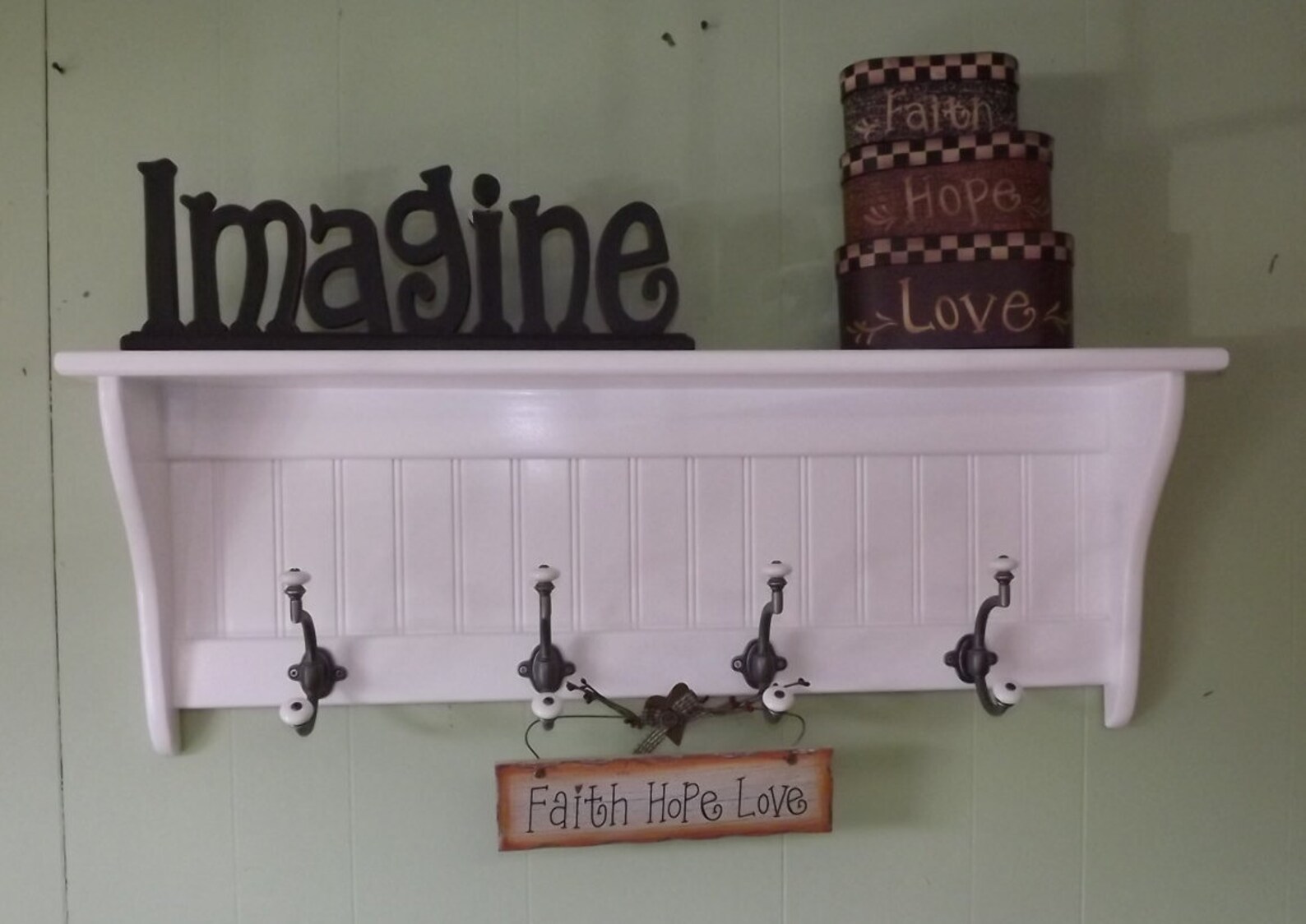 Wood Coat Rack Wall Shelf Pine Wall Rack Painted White With | Etsy