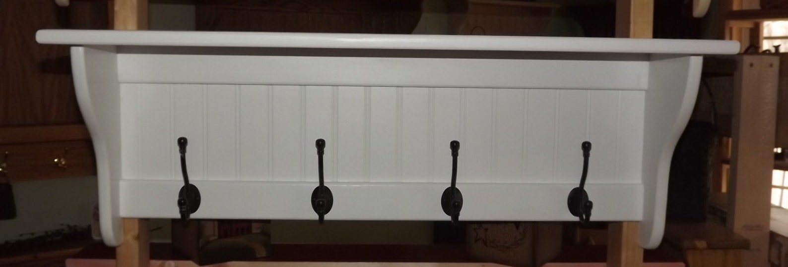 Wood Coat Rack Wall Shelf Pine Wall Rack Painted White With - Etsy