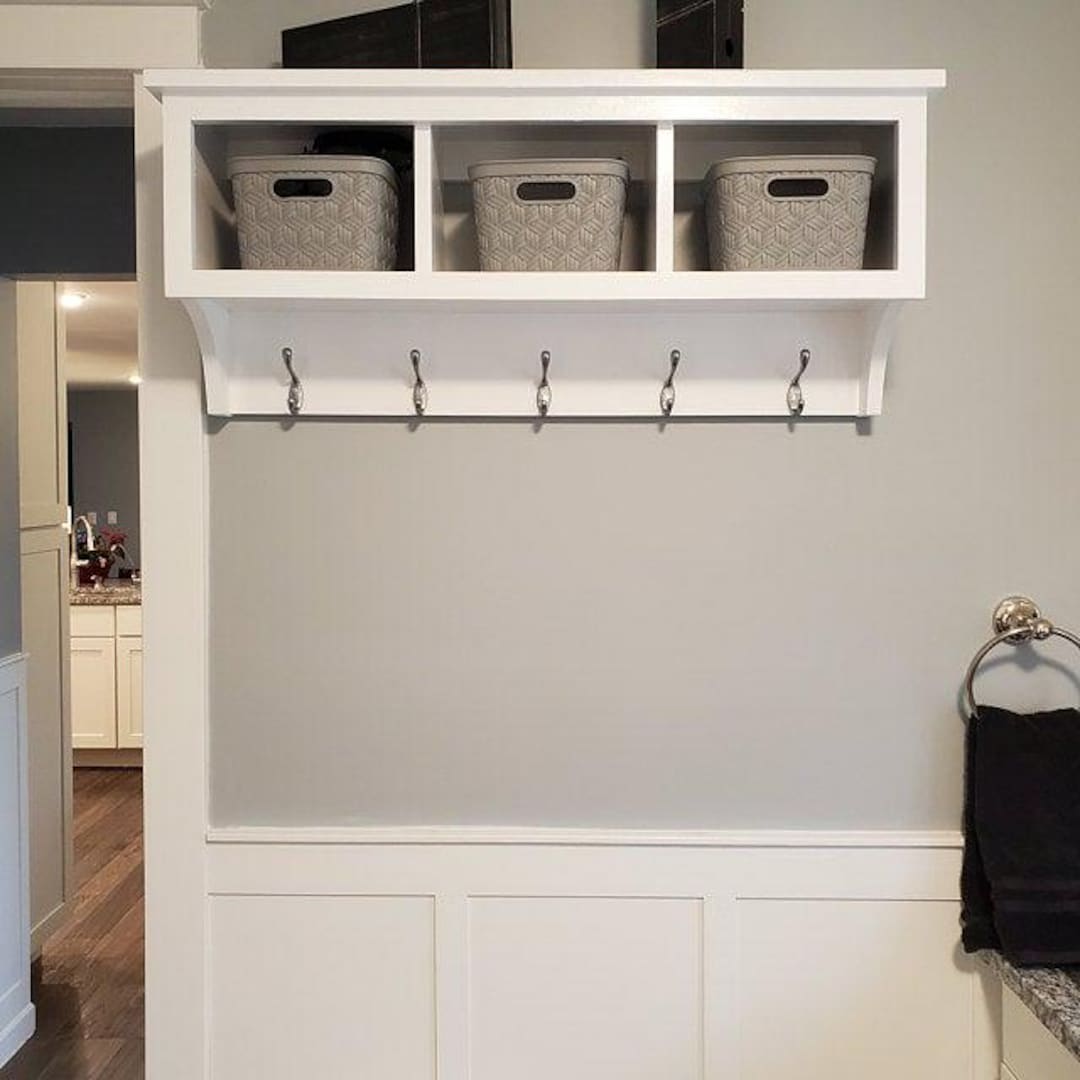 Country Coat Rack With Cubby Storage & Satin Chrome Hooks - Etsy